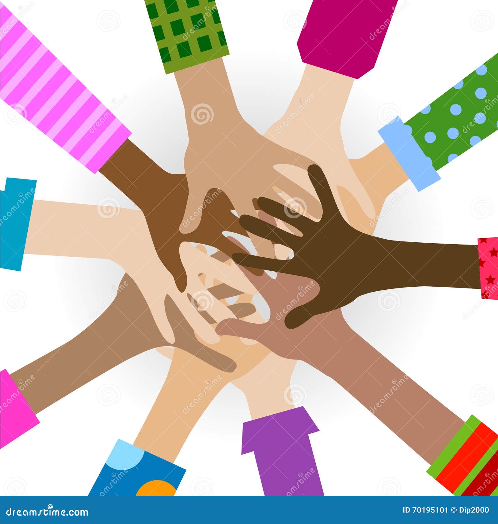 Hands Of Diverse Group Of People Holding Hands Together. Flat Cartoon ...