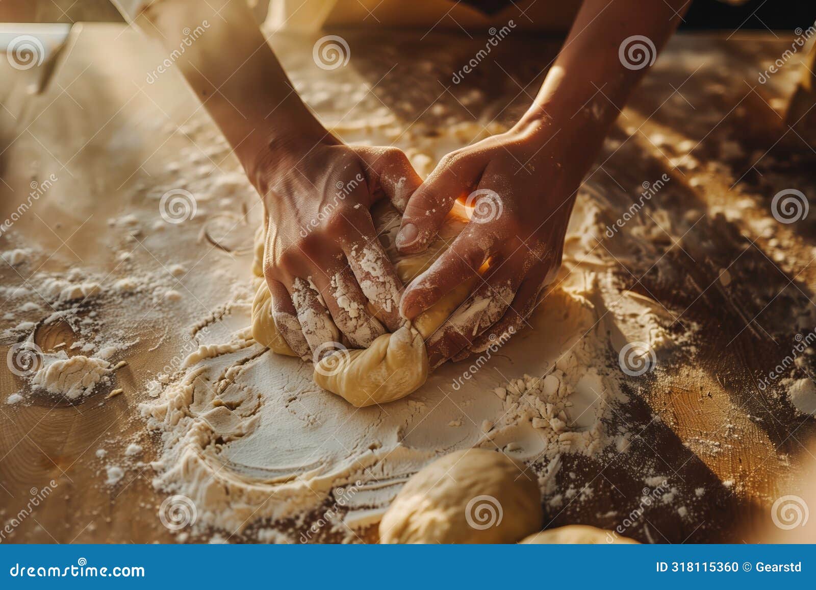 Hands Dividing and Shaping Fresh Dough on Surface Stock Photo - Image ...