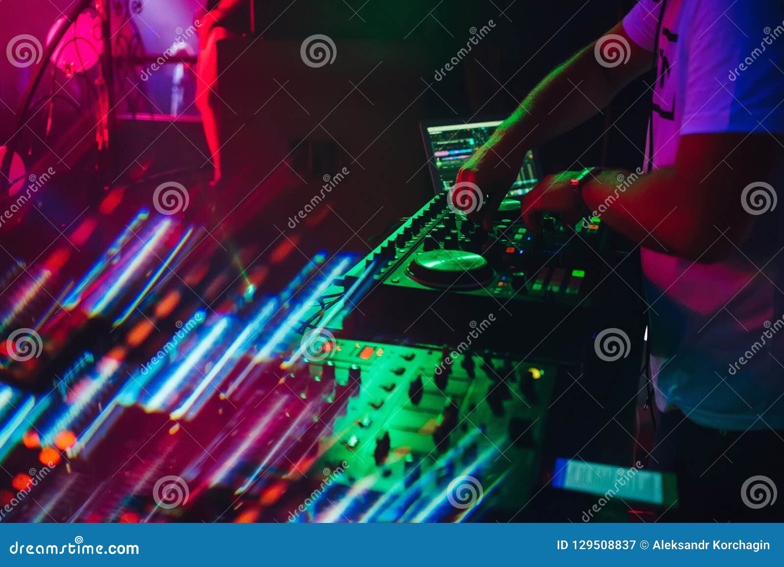 Hands of a DJ in a Booth Playing on the Mixer Stock Image - Image of ...