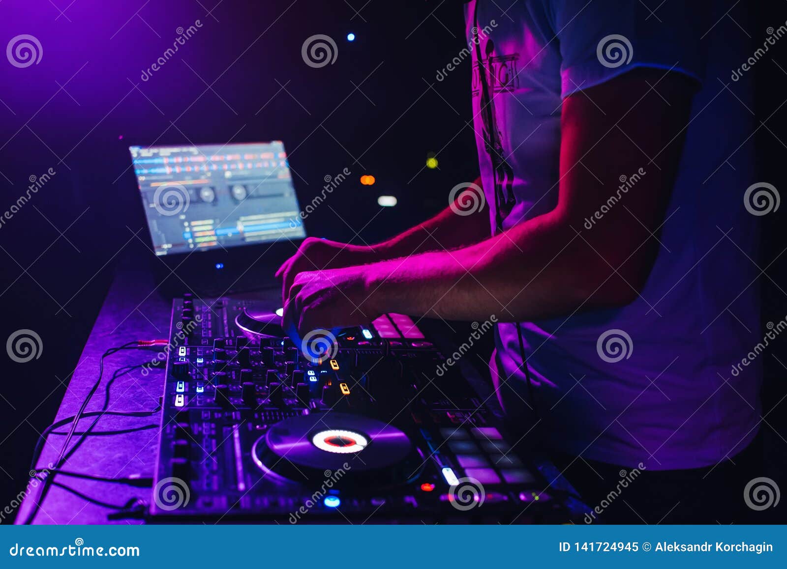Hands of a DJ in a Booth Playing on the Mixer Stock Image - Image of ...