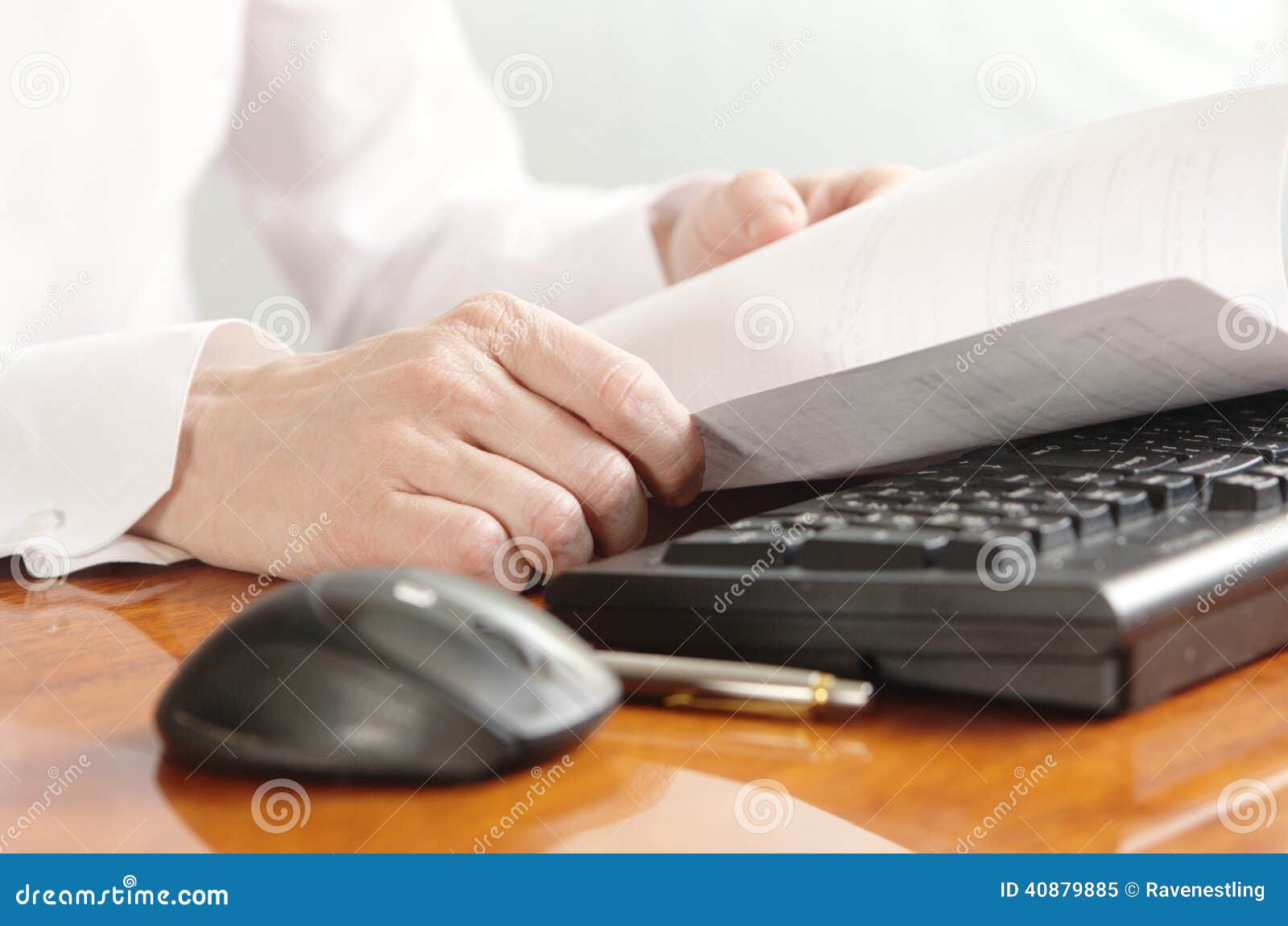 Hands with Document on a Computer Keyboard Stock Image - Image of mouse ...