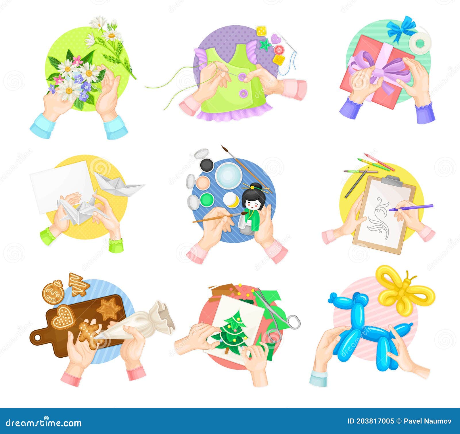 Hands Doing Handmade Crafts Paper Folding, Drawing and Balloon ...