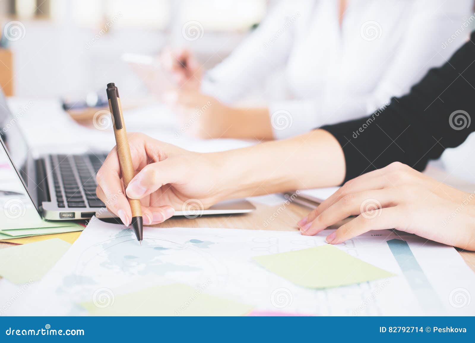 Hands Doing Paperwork and Using Laptop Stock Photo - Image of ...