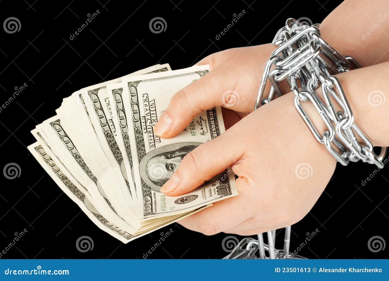 Hands with Dollars in Chain Stock Image - Image of custody, currency ...