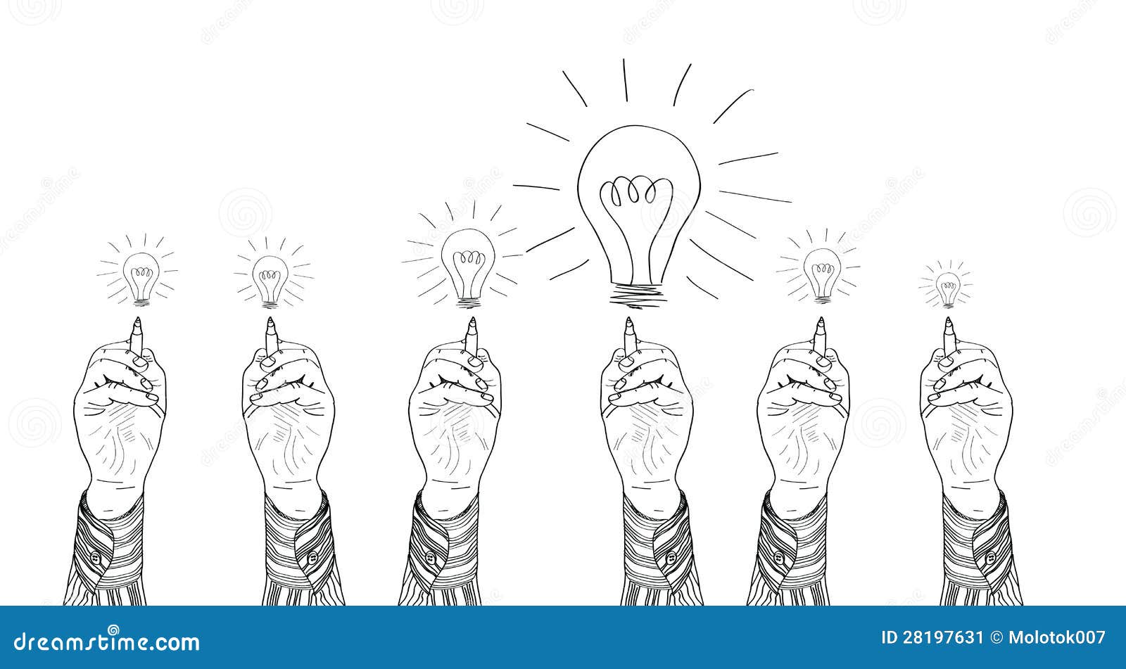 Hands drawing lightbulbs stock vector. Illustration of graph - 28197631