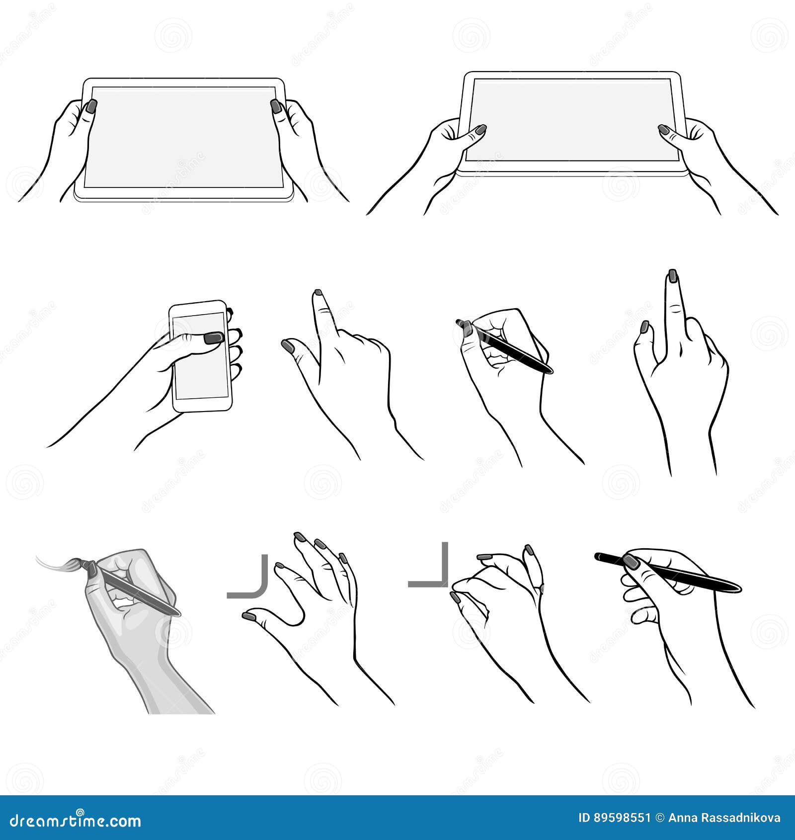 Hands Drawing Using Devices Stock Vector - Illustration of hand ...