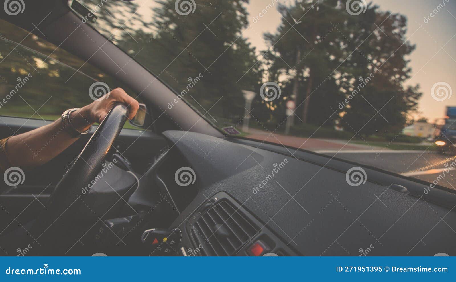 Hands of a Driver on a Wheel of a Car Stock Image - Image of asphalt ...