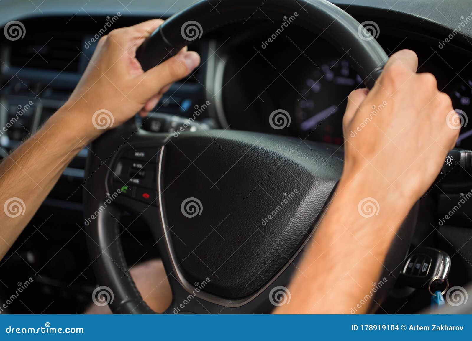 Hands of Driving Man on the Road. Stock Photo - Image of caucasian ...