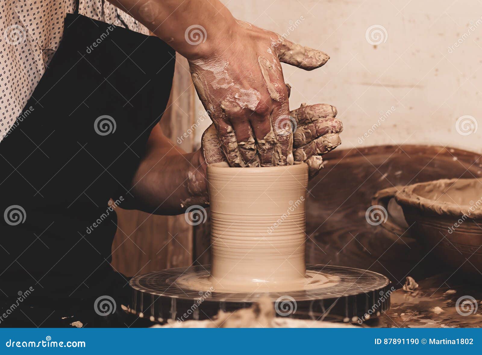 Hands Dub Wall Jug, Which he Sculpts Out of Clay on Stock Photo - Image ...