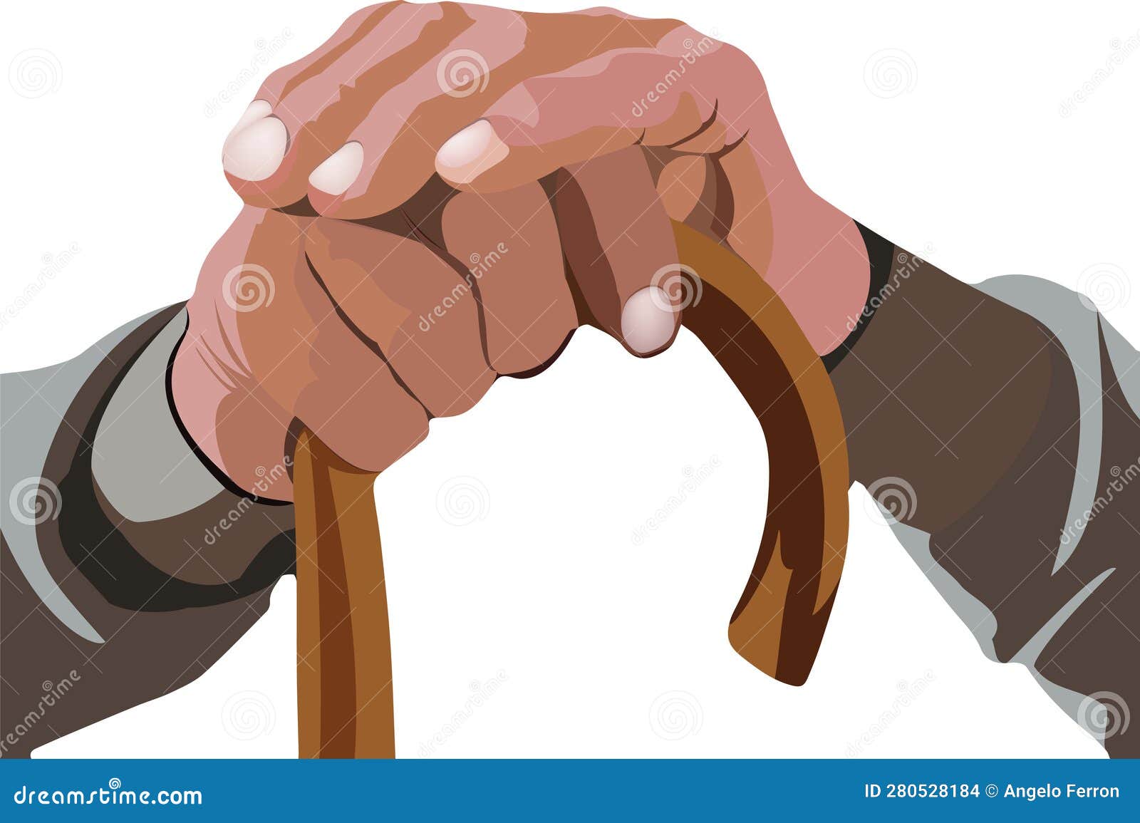Hands of Elderly Person with Support Stick- Stock Vector - Illustration ...