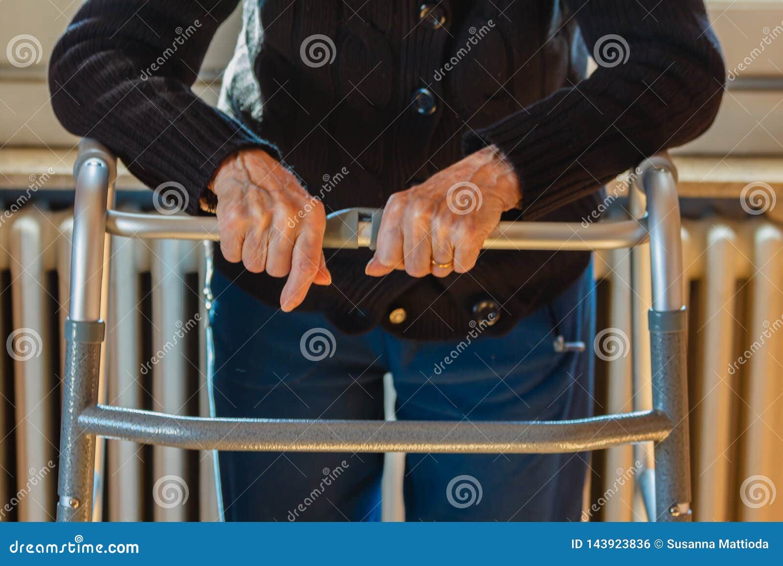 The Hands of an Elderly on a Walker Stock Photo - Image of grey ...