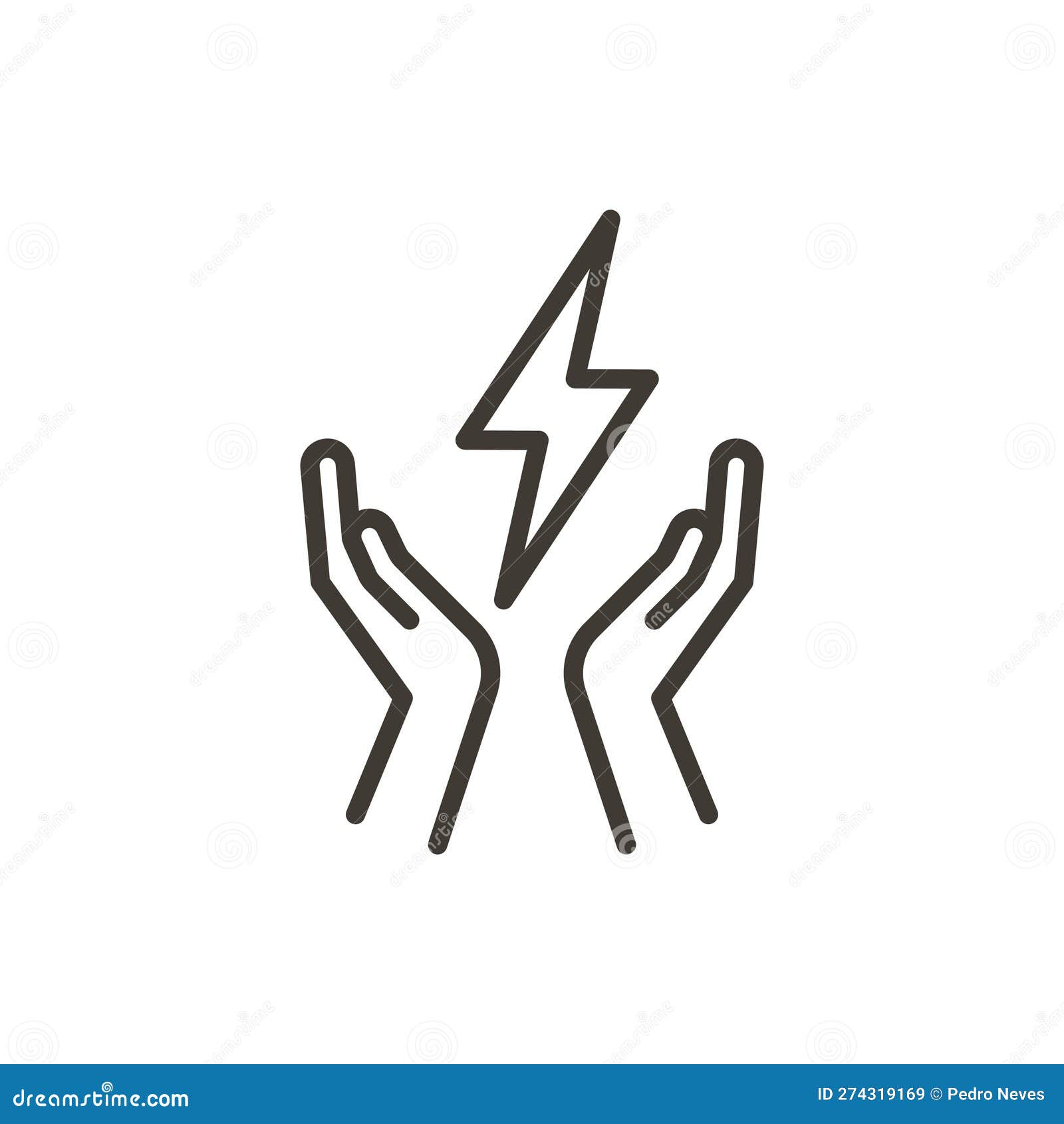 Hands and Electricity Vector Thin Line Outline Icon Illustration. Image ...