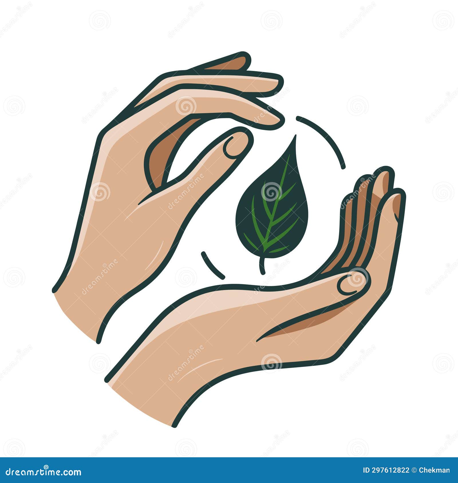 Hands Embracing Leaf Icon Isolated. Hands Protecting a Leaf Stock ...