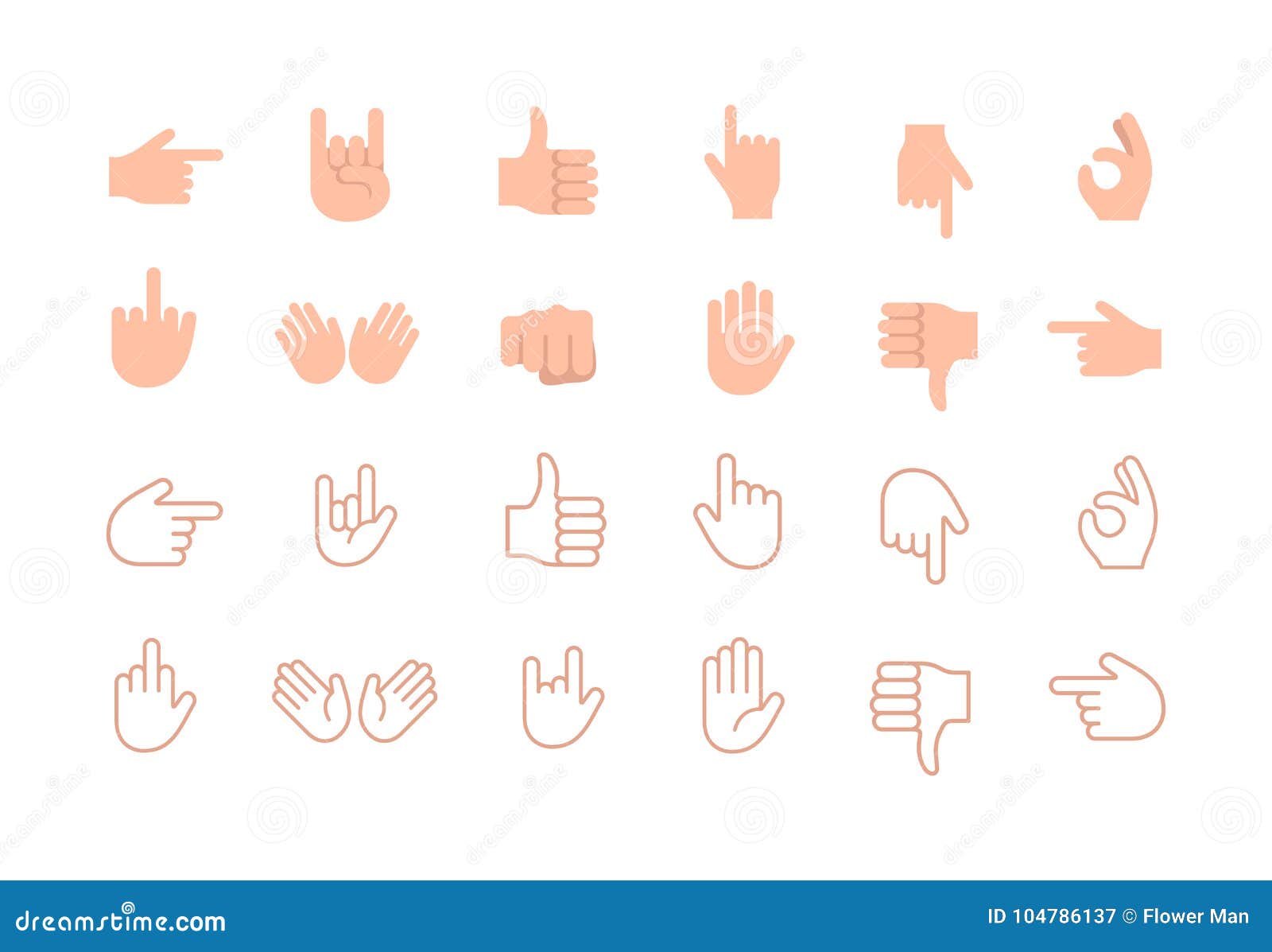 Abstract Funny Flat Style Hand Emoji Emoticon Icon Set Stock Vector ...