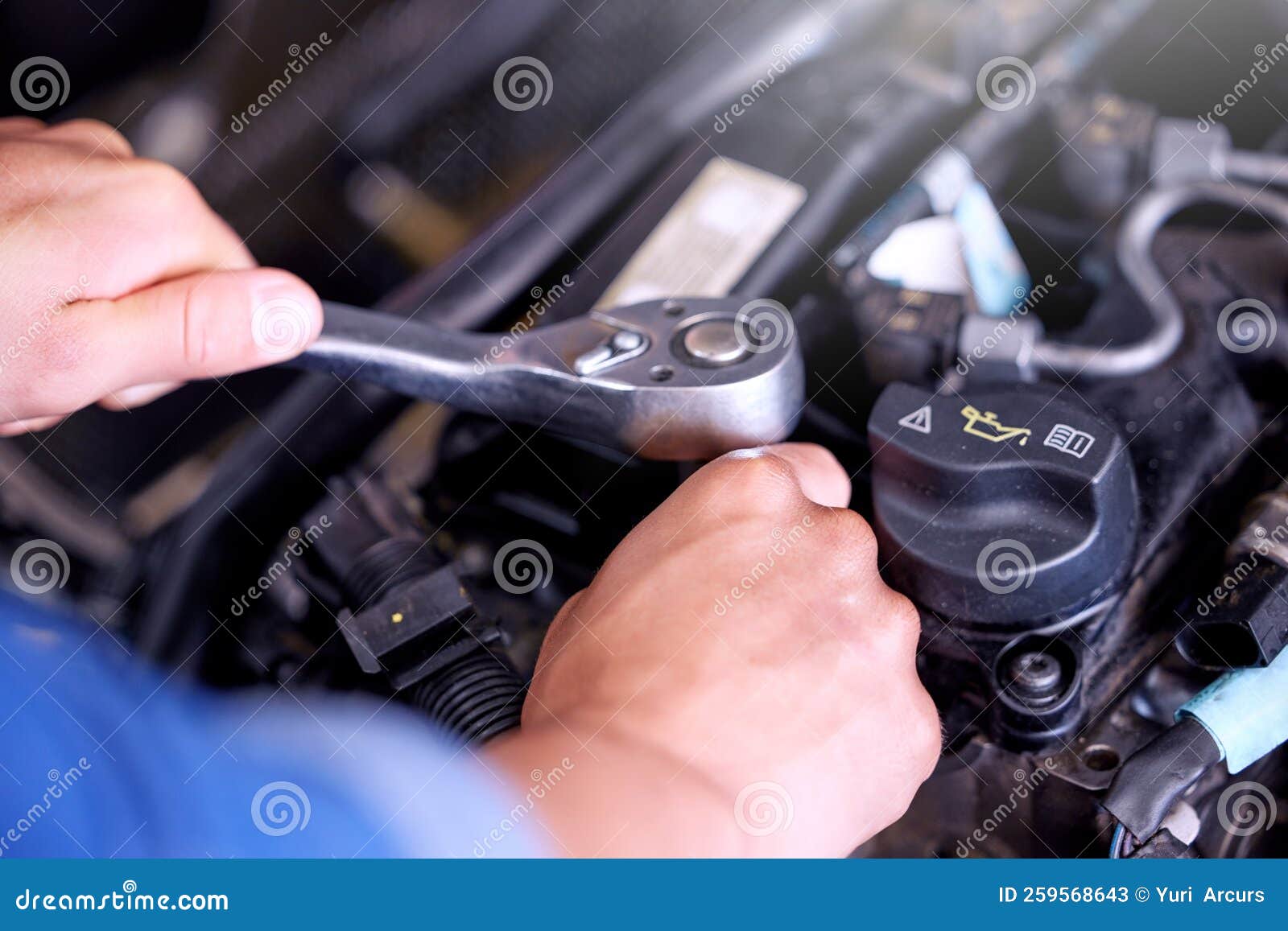 Hands, Engine and Mechanic with a Man Engineer Working with a Spanner ...