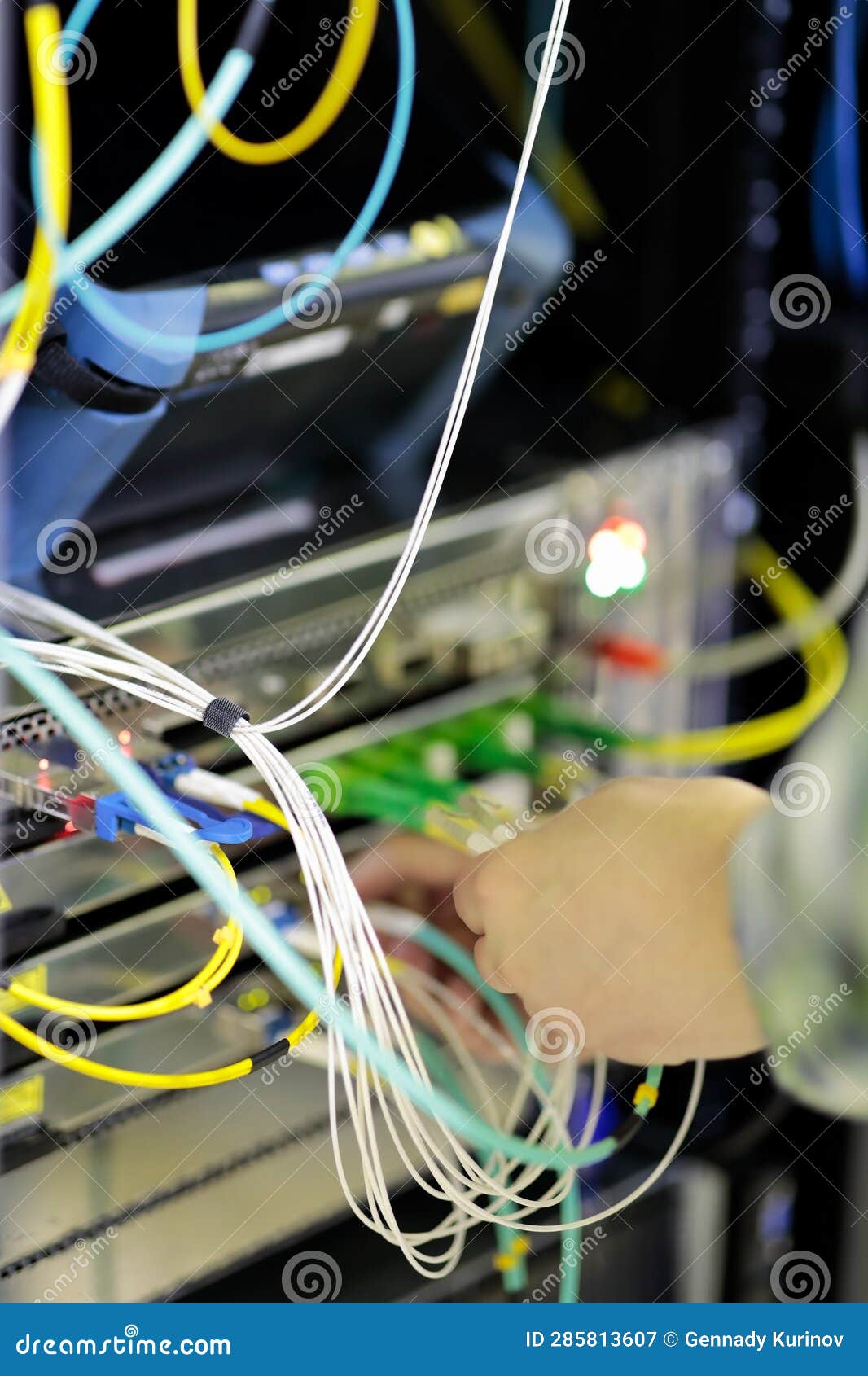 Hands of Engineer Plug in Fiber Optic Cables Stock Image - Image of ...