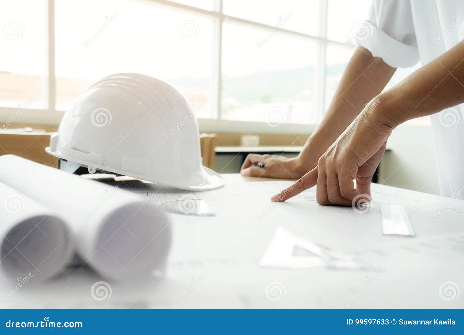 Hands of Engineer Working on Blueprint,Construction Concept. Eng Stock ...