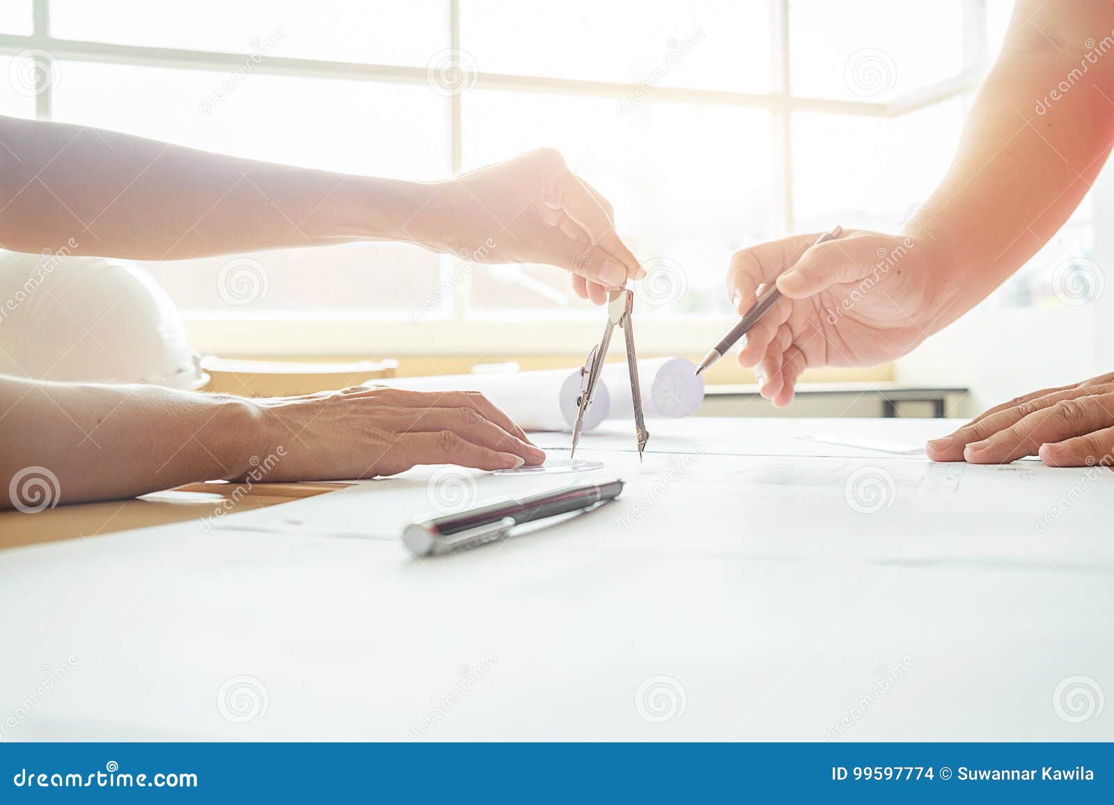 Hands of Engineer Working on Blueprint,Construction Concept. Eng Stock ...