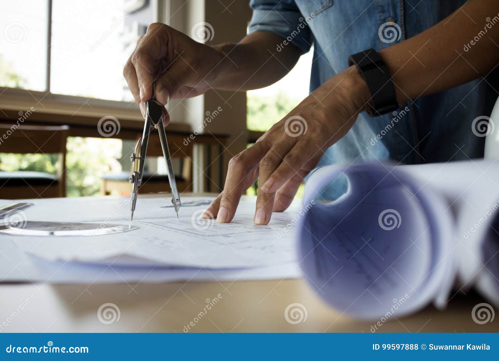 Hands of Engineer Working on Blueprint,Construction Concept. Eng Stock ...