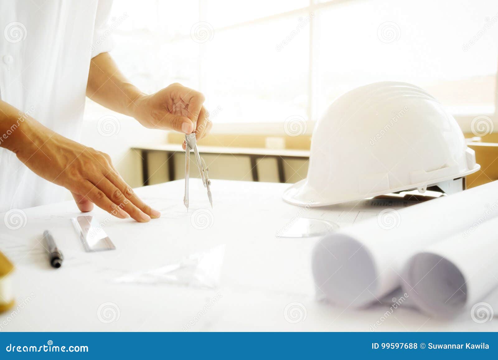 Hands of Engineer Working on Blueprint,Construction Concept. Eng Stock ...