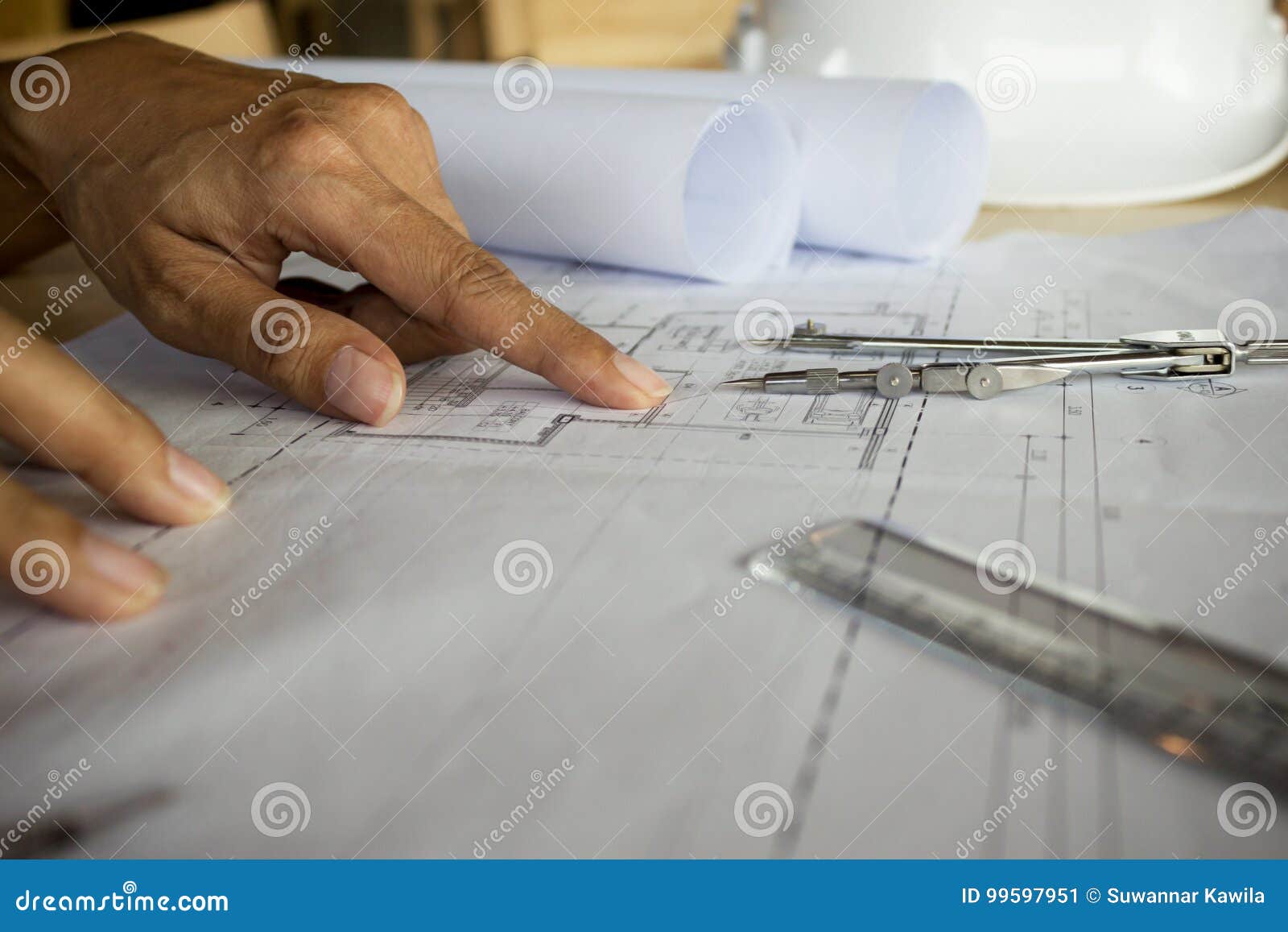 Hands of Engineer Working on Blueprint,Construction Concept. Eng Stock ...