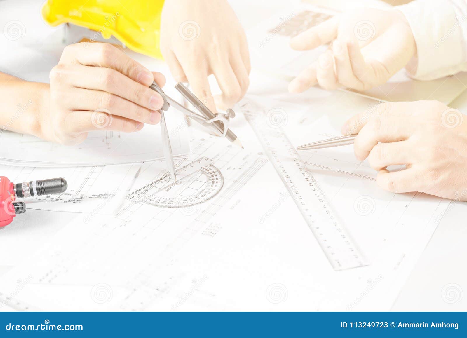 Hands of Engineer Working Design on Blueprint,Construction Concept ...