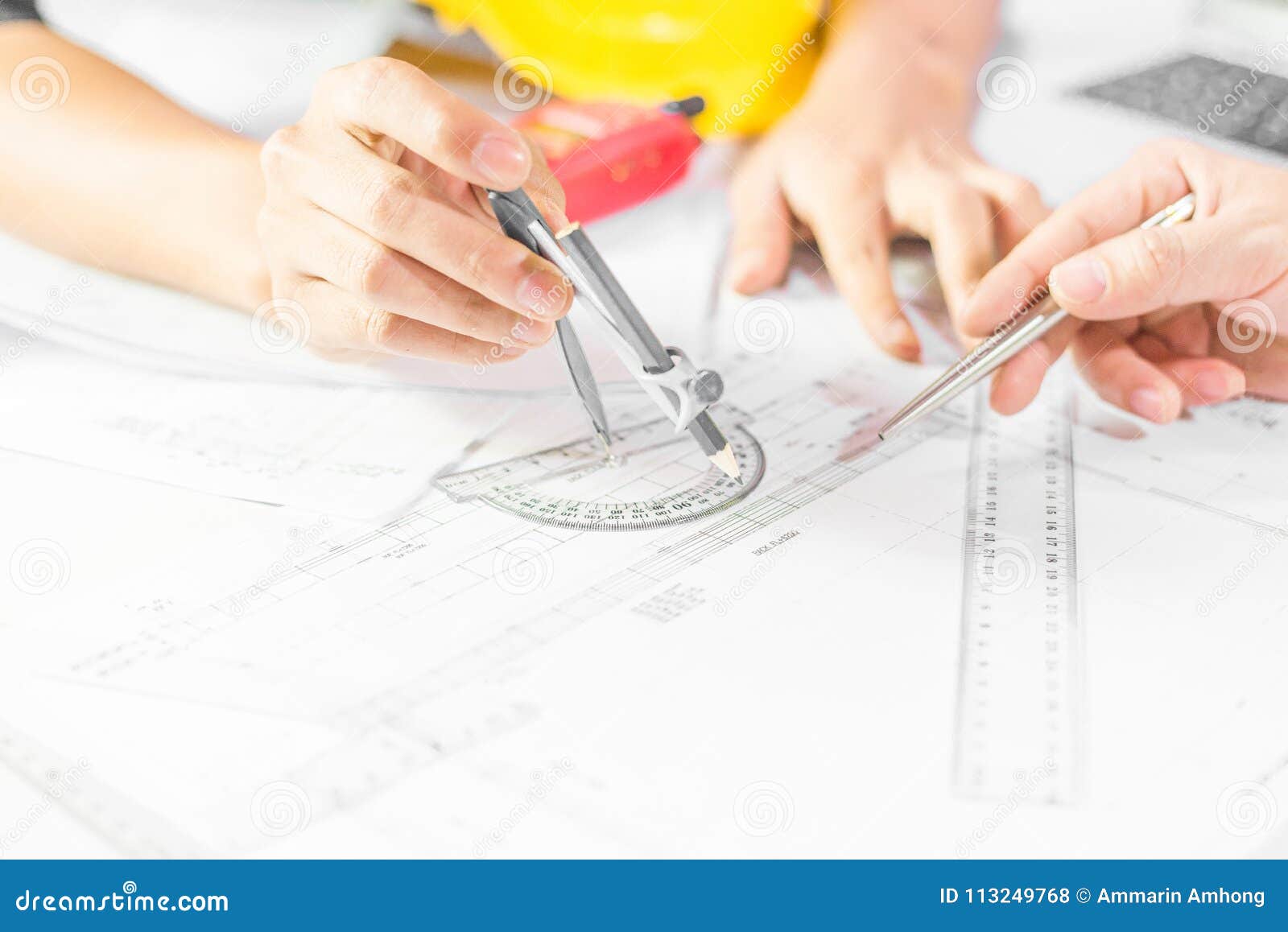 Hands of Engineer Working Design on Blueprint,Construction Concept ...