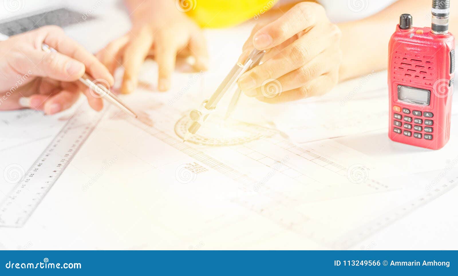Hands of Engineer Working Design on Blueprint,Construction Concept ...