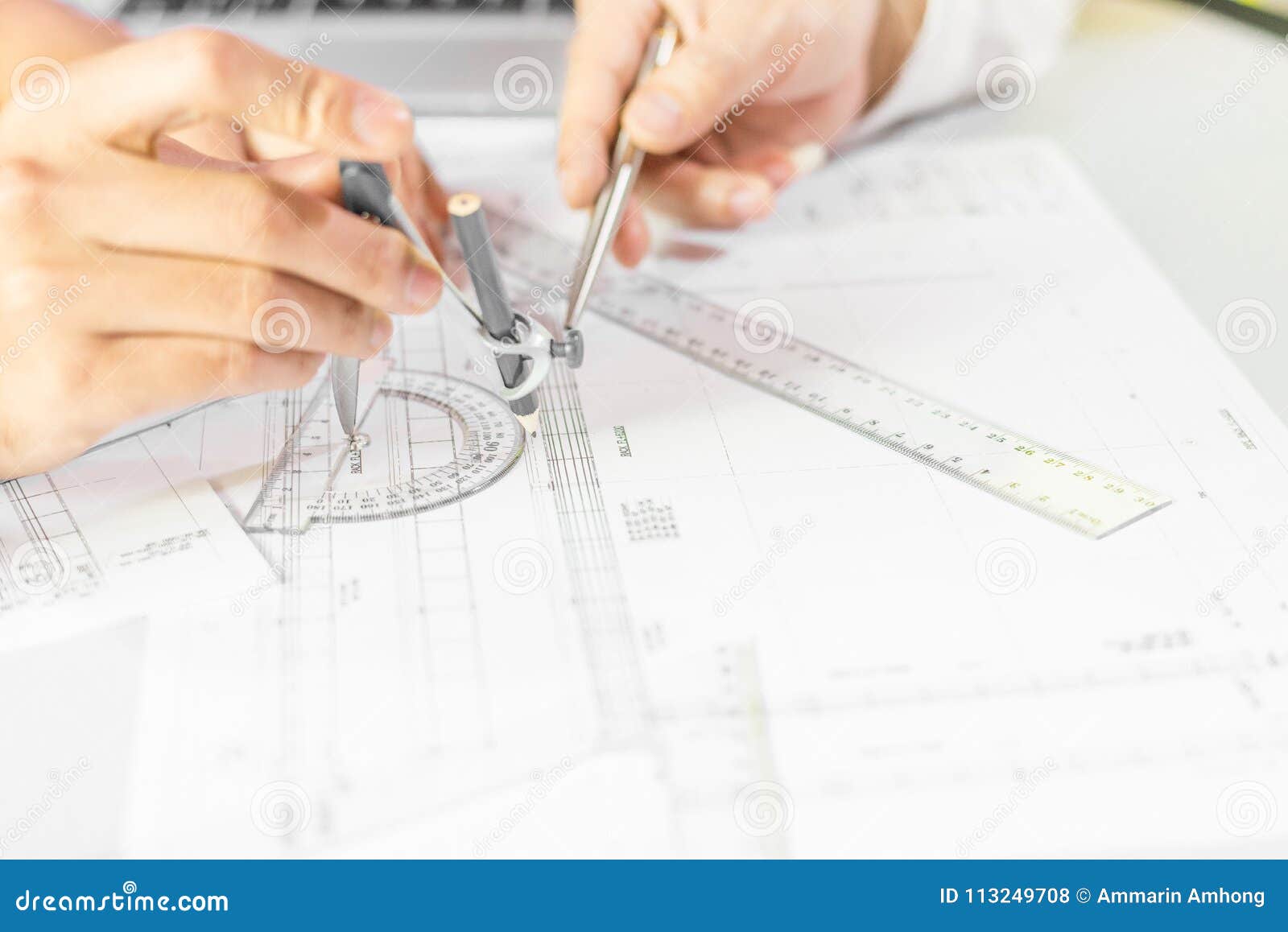 Hands of Engineer Working Design on Blueprint,Construction Concept ...