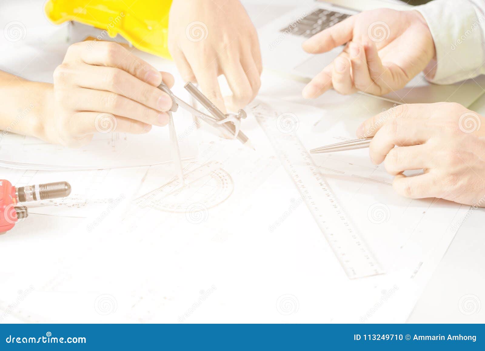 Hands of Engineer Working Design on Blueprint,Construction Concept ...