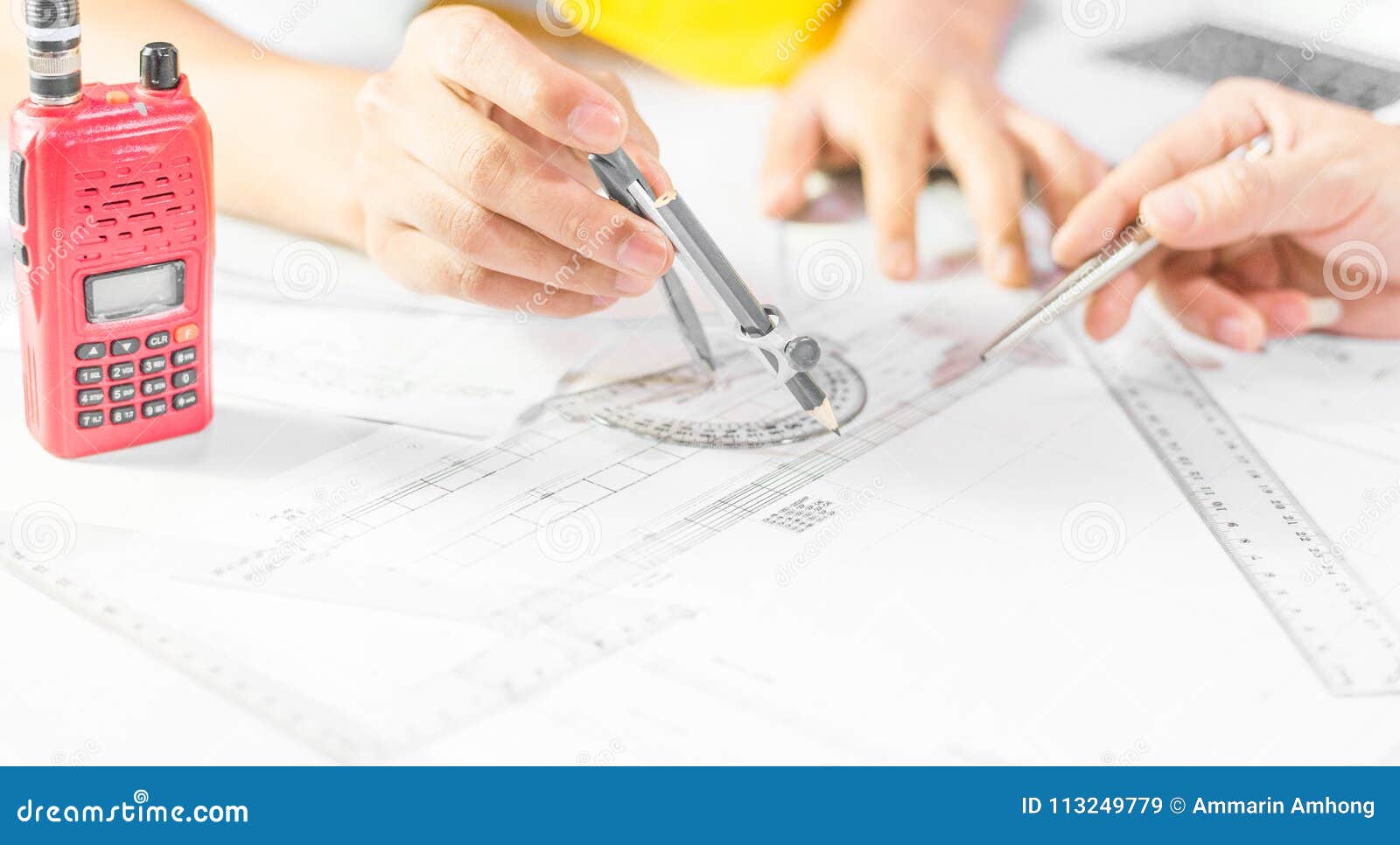 Hands of Engineer Working Design on Blueprint,Construction Concept ...