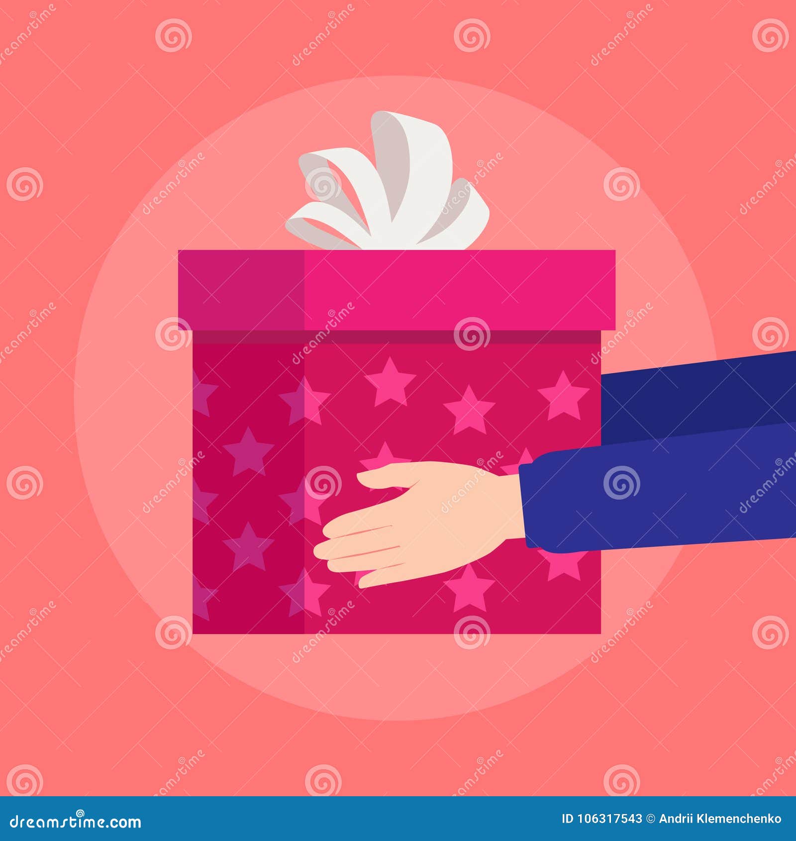 Hands of a Man Holding a Gift Box Decorated. Vector Illustration. Stock ...