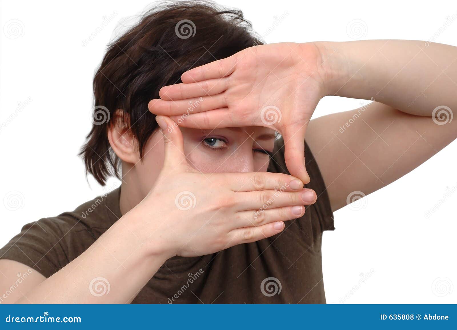 Hands and eye stock photo. Image of portrait, female, brunette - 635808