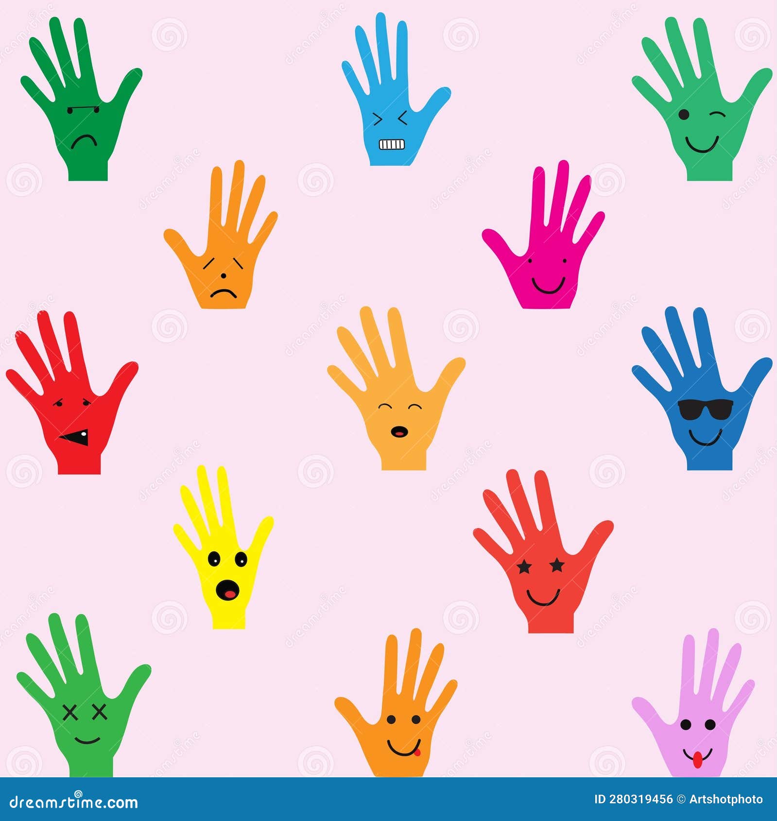 Hands with Faces Expressing Different Human Emotions Stock Illustration ...