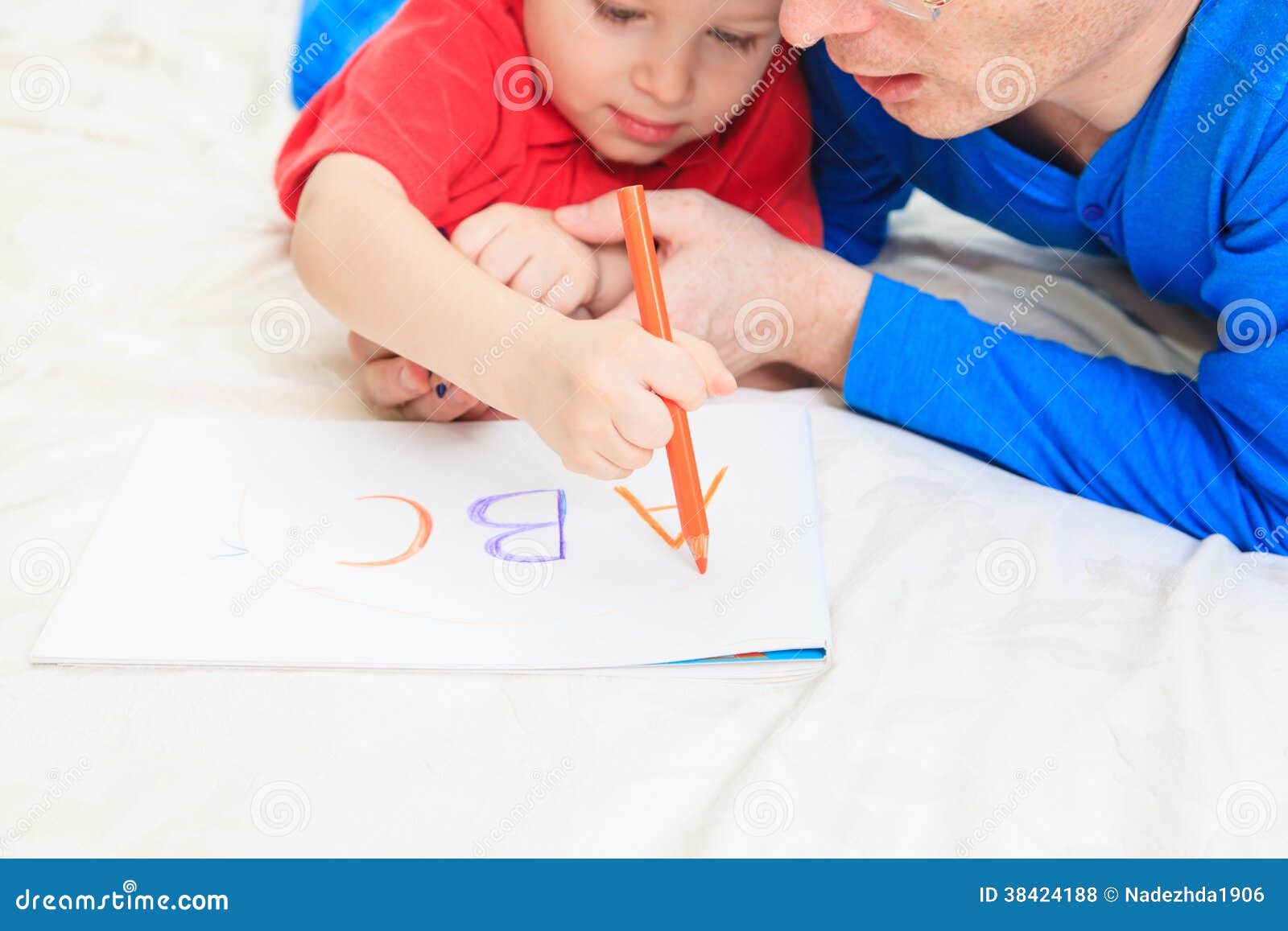 Hands of Father and Child Writing Letters Stock Photo - Image of pencil ...