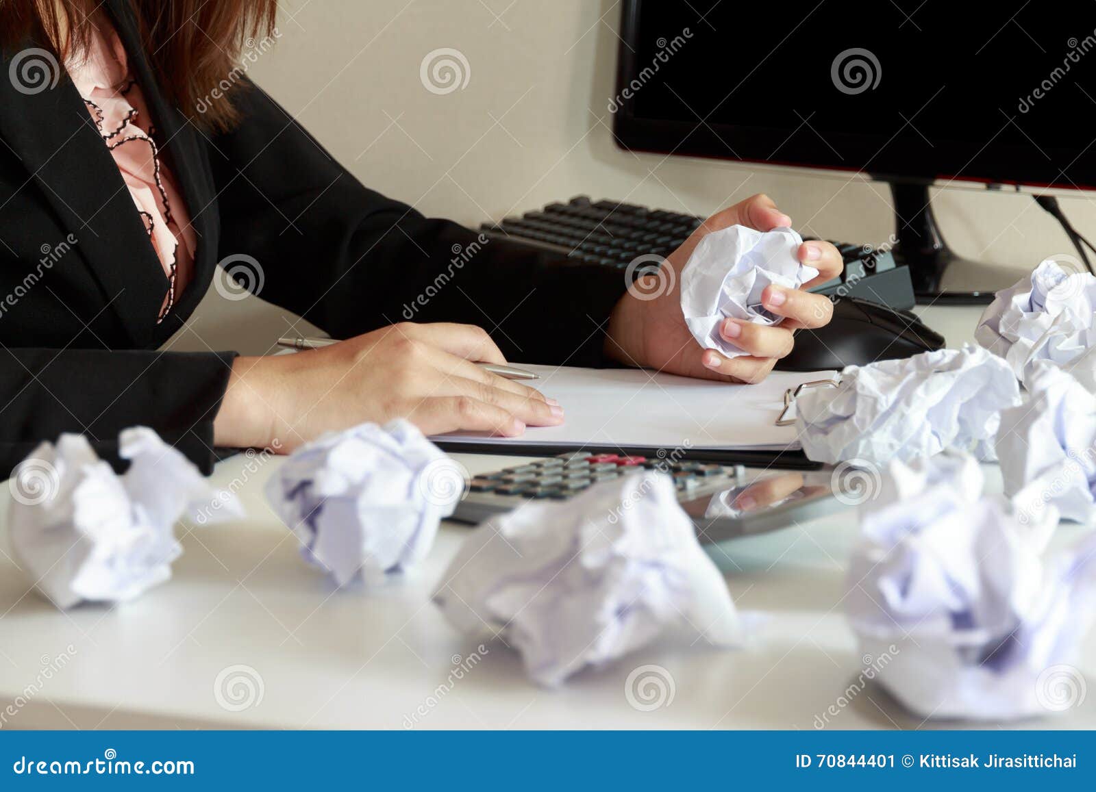 Hands of Female Crumple Sheets of Papers at the Office Desk Stock Image ...