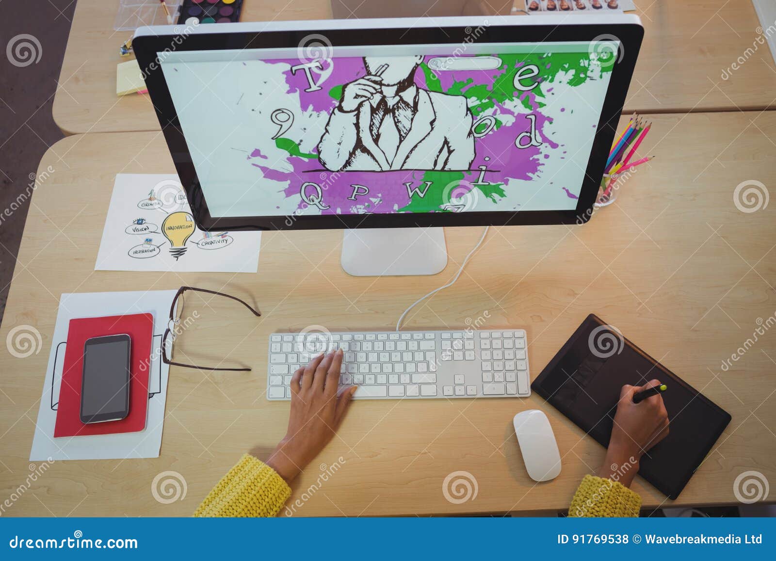 Hands of Female Designer Using Digitizer and Computer in Creative ...