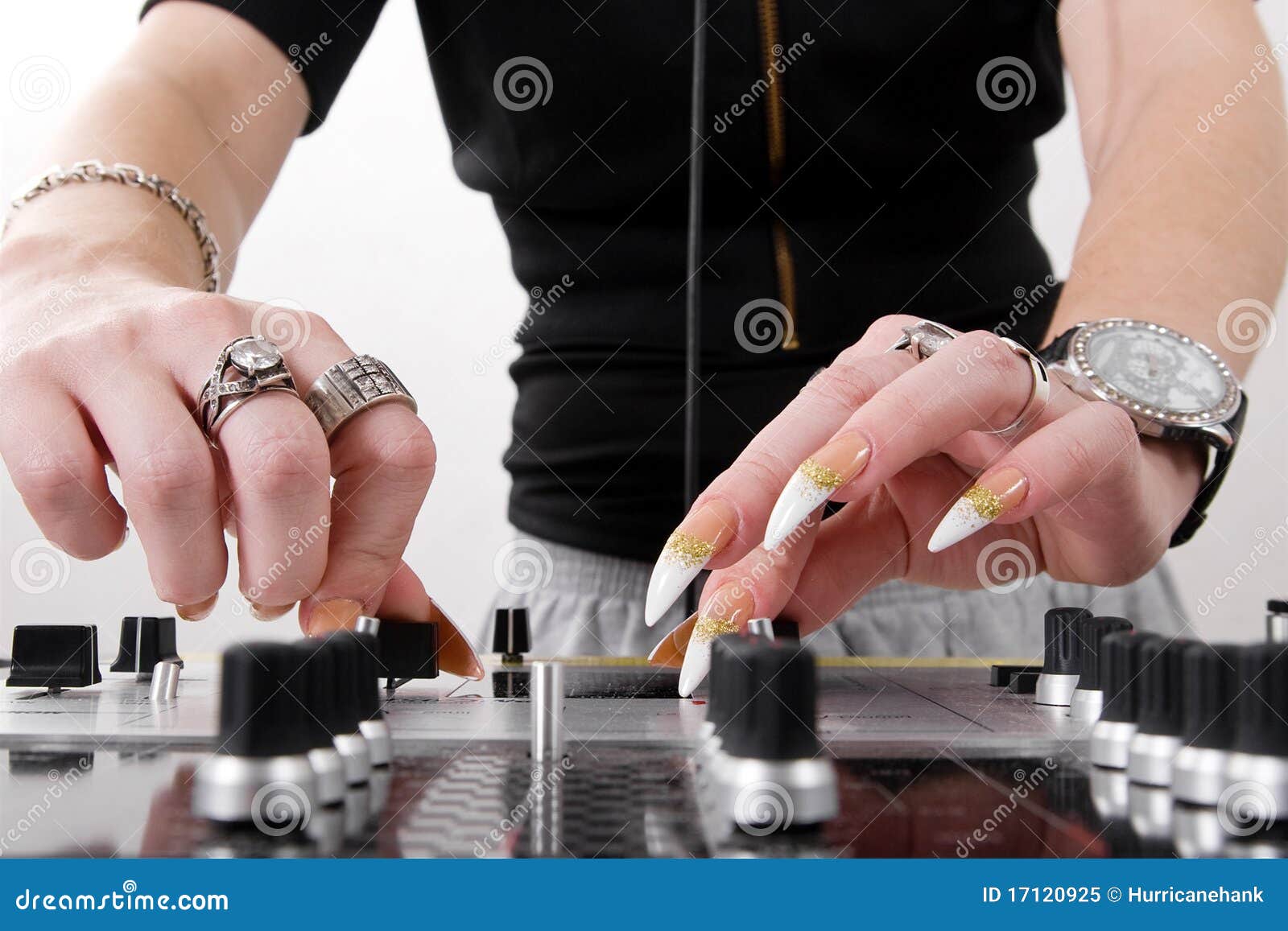Hands of female DJ playing stock image. Image of stereo - 17120925