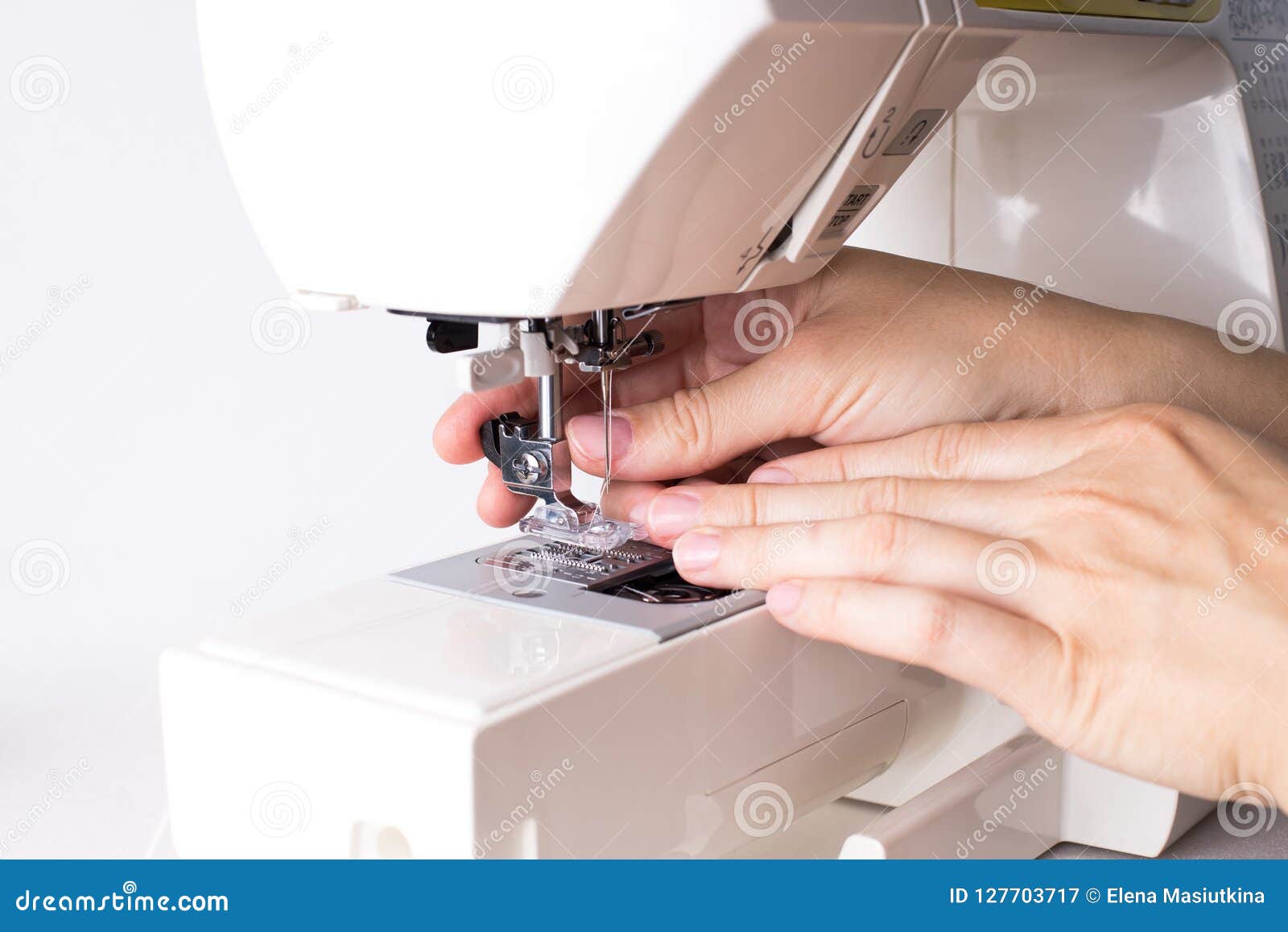 Hands of Female Fixing Foot of Sewing Machine. Stock Image - Image of ...