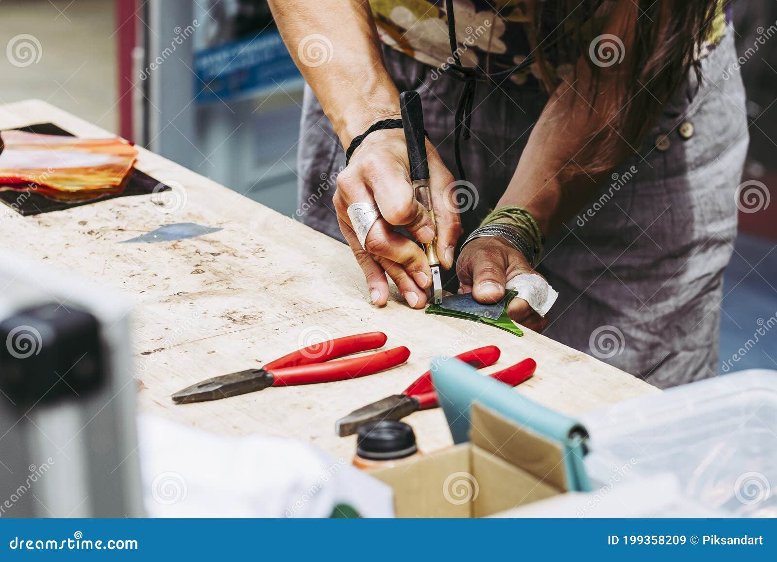 Hands of a Glass Craftsman Cutting Glass Stock Image - Image of tool ...