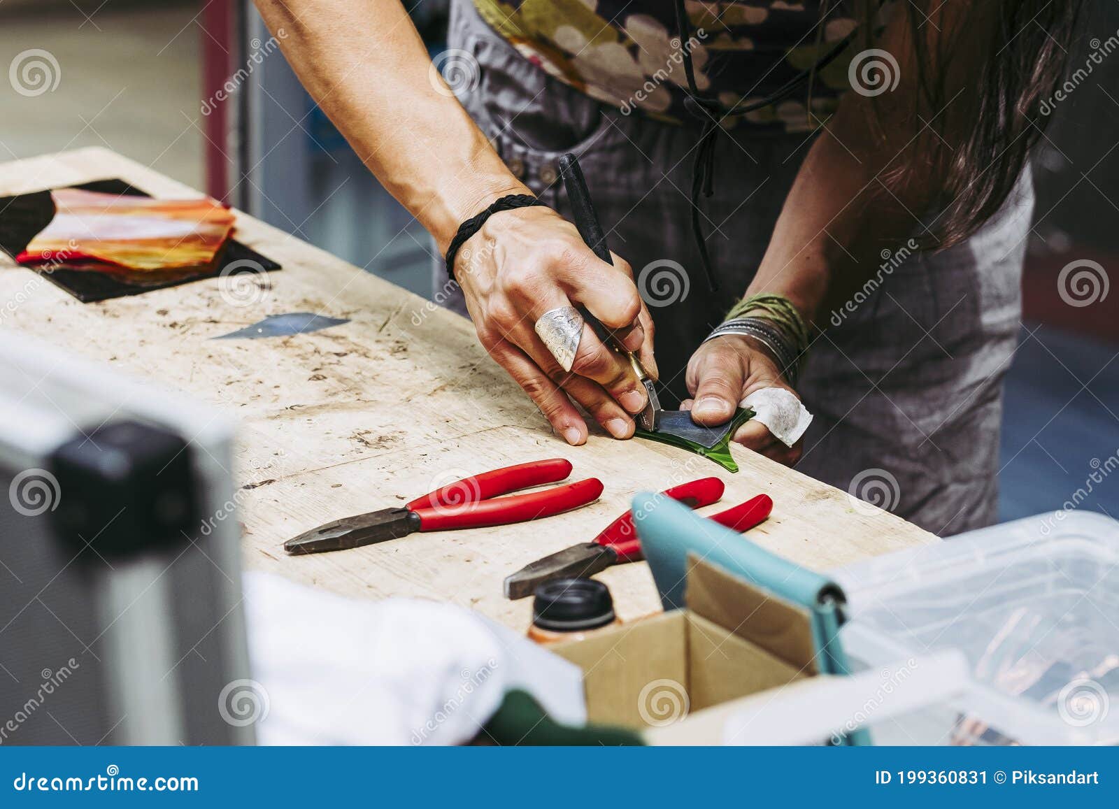 Hands of a Glass Craftsman Cutting Glass Stock Image - Image of ...