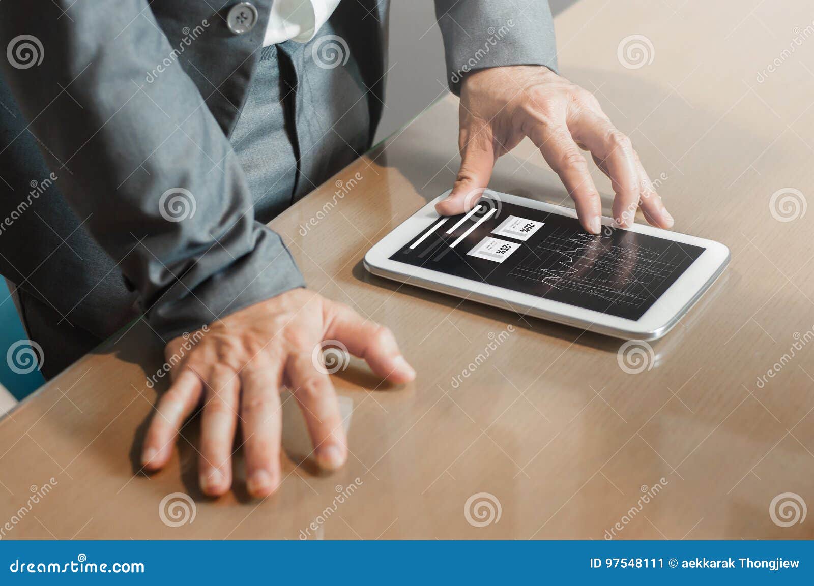 Hands of Financial Manager on Tablet. Businessman Planning Strategy His ...
