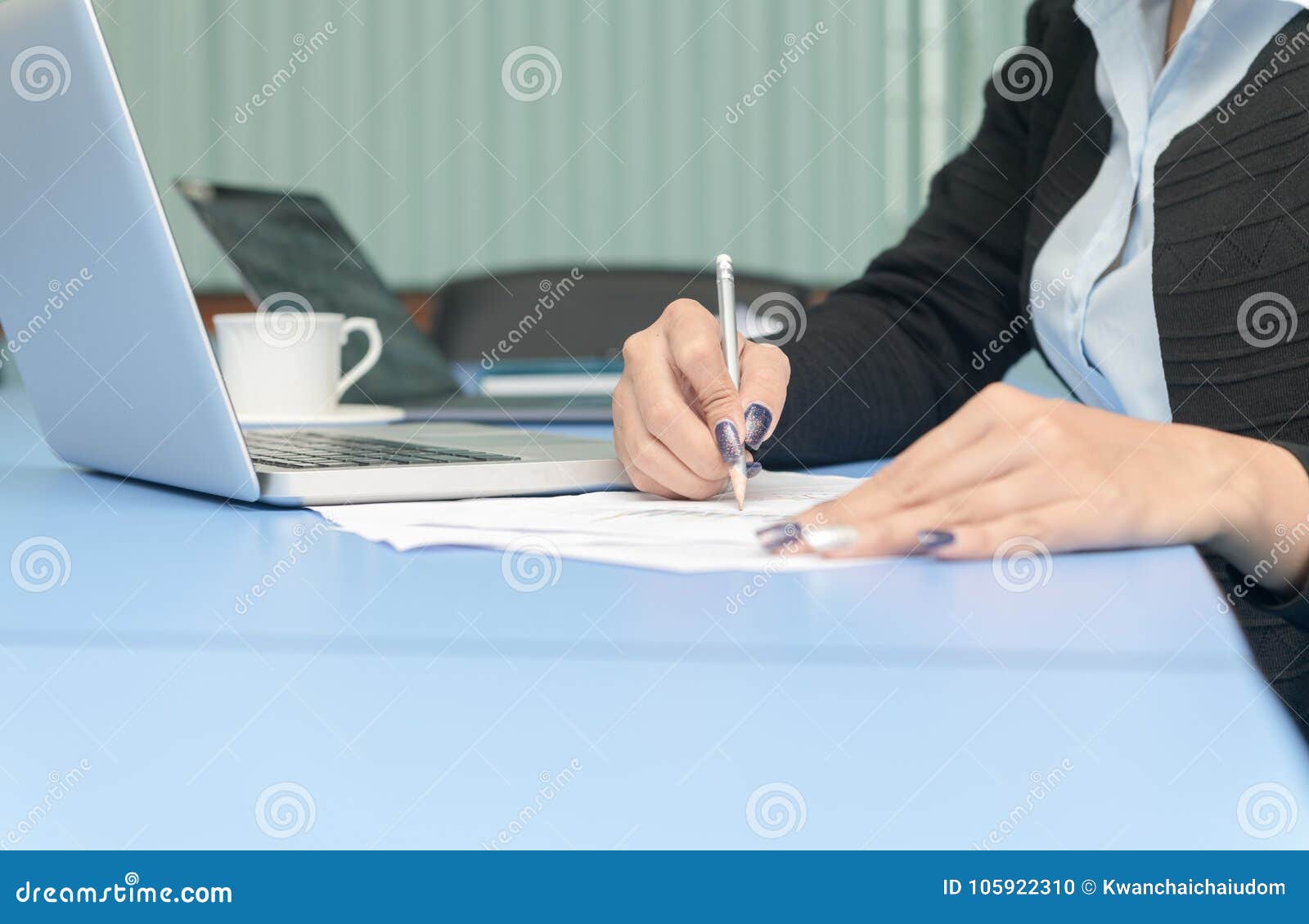 Hands of Financial Manager Taking Notes when Working on Report I Stock ...