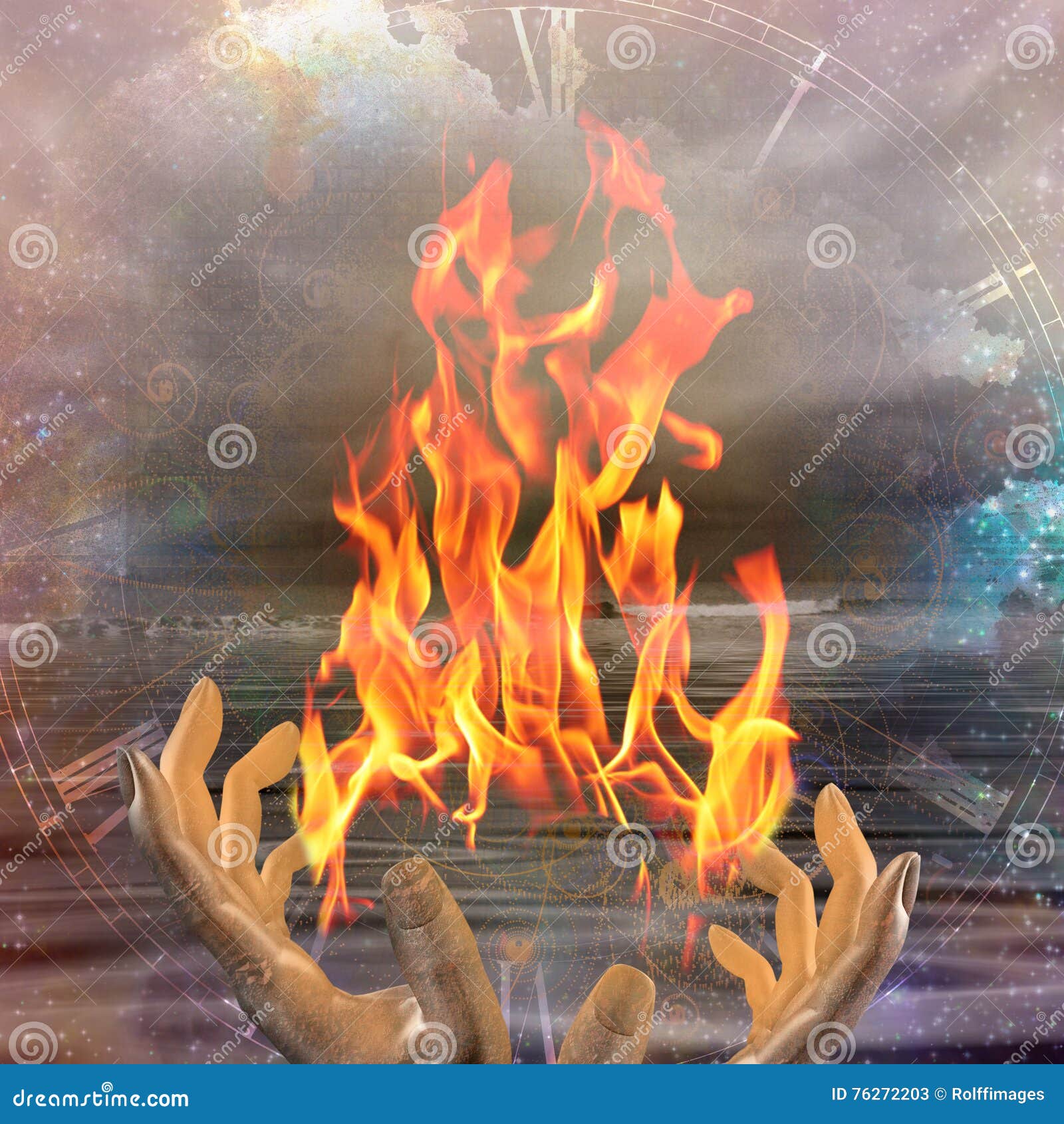 Hands with fire stock illustration. Illustration of planet - 76272203