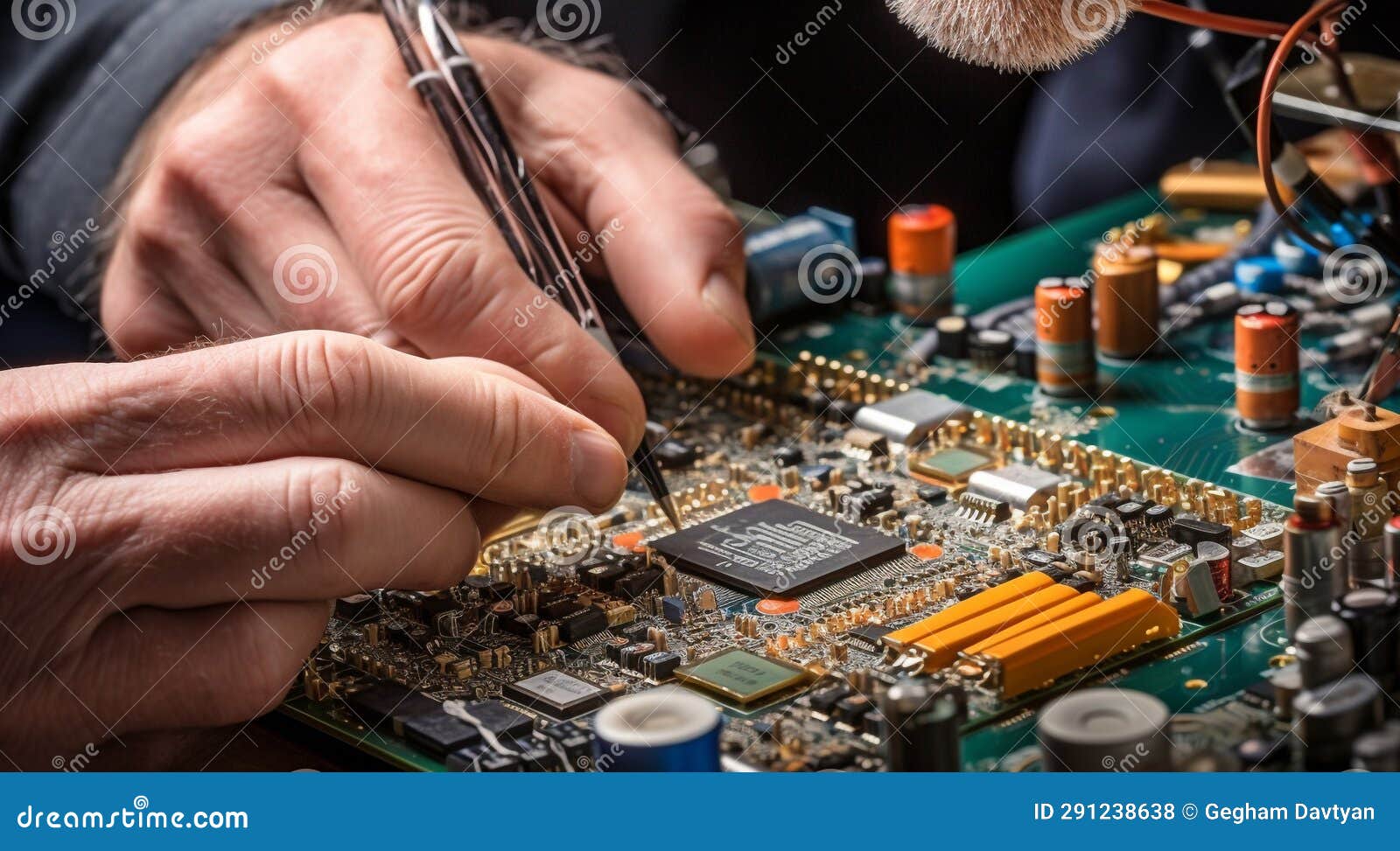 Hands Fixing Computer Board, Computer Board Close-up, Person Fixing ...