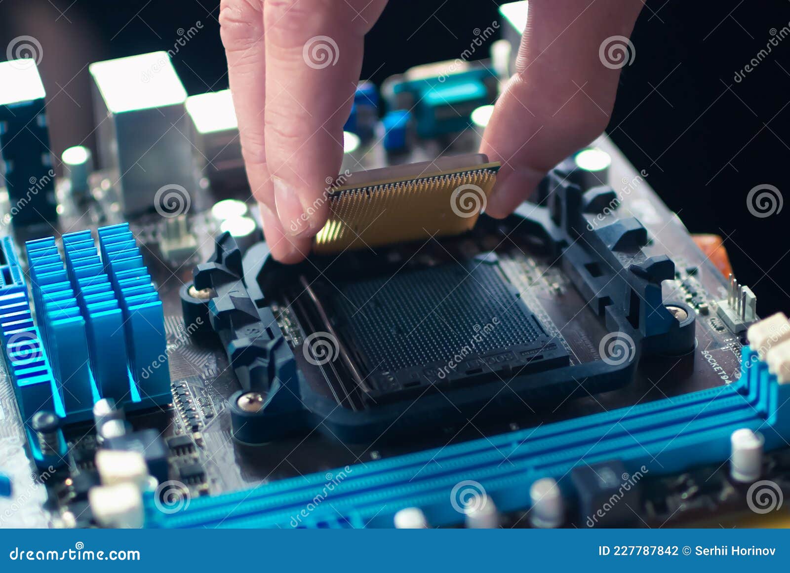 Hands Fixing Motherboard of Pc or Laptop Notebook Close Up Stock Photo ...