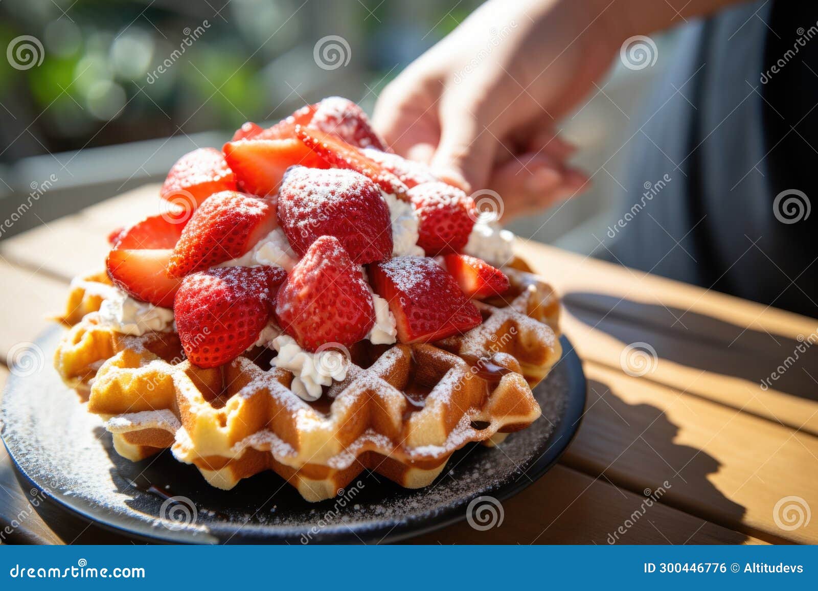 Hands into a Fluffy Waffle on a Sunny Morning Stock Photo - Image of ...