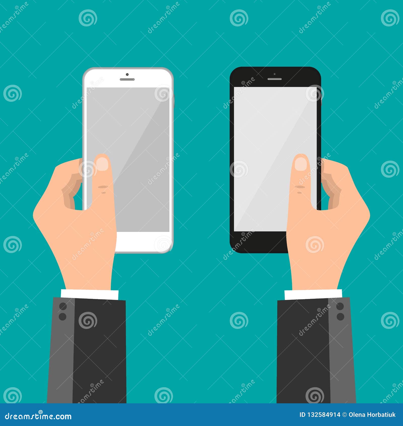 Hands Folding Smart Phone and Touching Screen - Vector Template Stock ...