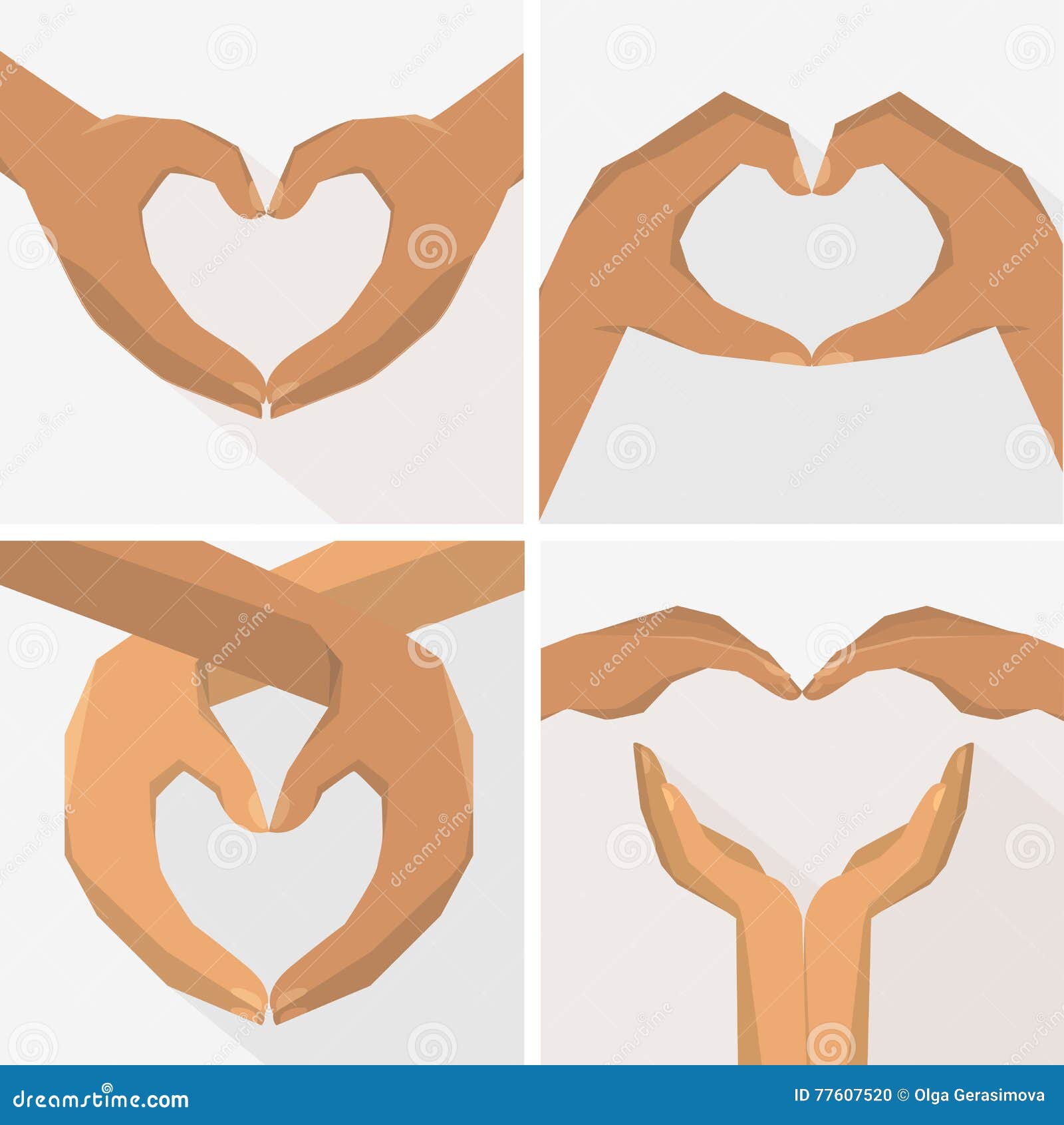 Hands In The Form Of Heart Flat Style Set Stock Vector Illustration
