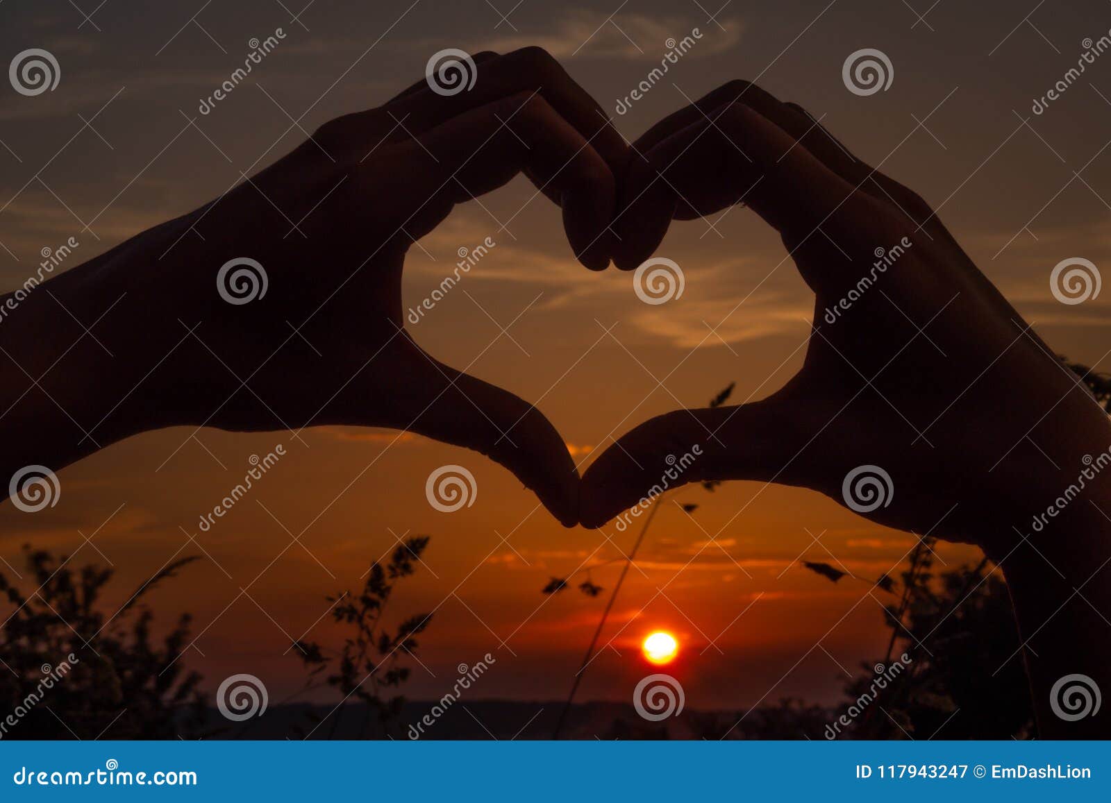 Hands Forming a Heart with a Sunset Stock Image - Image of landscape ...